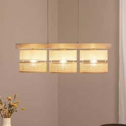 Duolla Hängeleuchte Treeon, 3-flammig, Holz, Jute, naturfarben/ecru