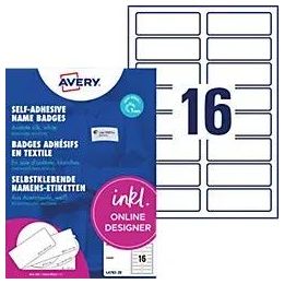 Avery Zweckform L4783-20, Namens-Etiketten, 88,9 x 31 mm, Weiß
