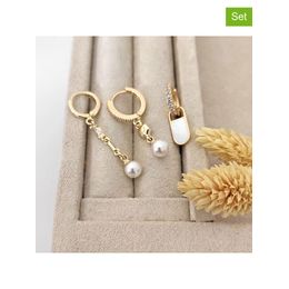 Nakkash 3tlg. Set: vergold. Creolen mit Edelsteinen - 61% | Schmuck