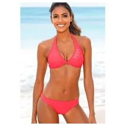 B&uuml;gel-Bikini Venice Beach, Damen, Gr. 40, Cup F, rot (coral), Polyamid, unifarben, Bikini-Sets B&uuml;gel-Bikini, mit kontrastfarbigen Schriftzug
