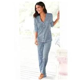 Pyjama Vivance DREAMS, Damen, Gr. 36/38, grau (rautenmuster), Single Jersey, Obermaterial: 50% Baumwolle, 50% Viskose, gemustert, Basic, bequem lang, V-Ausschnitt, eingesetzt, Homewear-Sets, in schönem Muster
