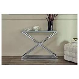 Konsolentisch Jahnke "XTRA CONSOLE", silber (klarglas, chrom, chromfarben, klarglas), B:100cm H:76cm T:30cm, Tische, Konsole/Beistelltisch in Gold-Look, aus Sicherheitsglas gefertigt