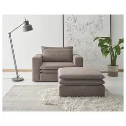 Sitzgruppe Places of Style "PIAGGE", braun (hellbraun,), B:125cm H:83cm T:210cm, Sitzmöbel-Sets, Sessel mit Hocker Polstersessel, Hochwertiger Cord, Loveseat und Loveseat-Hocker im Set