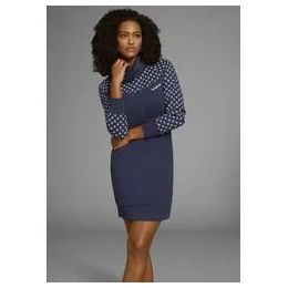 Sweatkleid Kangaroos, Damen, Gr. 32/34, N-Gr, blau (marine, weiß, gemustert), Interlock, Obermaterial: 100% Baumwolle, gemustert, unifarben, figurbetont kurz, eingesetzt Rippbündchen, Kleider, lang, aus Baumwolle, Langarm, mit breiten Rippbündchen