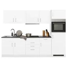 Küchenzeile KOCHSTATION "KS-Paris", weiß (küche: weiß, korpus: weiß, arbeitsplatte: anthrazit), B:270cm T:60cm, Komplettküchen-Sets, mit E-Geräten, Breite 270 cm, wahlweise mit Induktionskochfeld