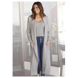 Longstrickjacke Lascana, Damen, Gr. 40/42, grau (grau, meliert), Strick, Obermaterial: 50% Viskose, 28% Polyester, 22% Polyamid, meliert, figurumspielend ca. Mitte Wade, Strickjacken, mit Rippstrickdetails und Taschen, lässiger Strickmantel