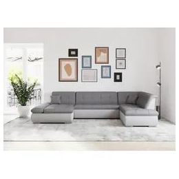 Wohnlandschaft DOMO collection "Moric U-Form, auch in Cord, Breite 353cm, viel Platz", silber (silber, grau), B:353cm H:80cm T:95cm, Microfaser PRIMABELLE / Struktur (90% Polyester/ 10% Polyacryl);Kunstleder SOFTLUX / Struktur (90% Polyester/ 10% Polyacryl), Sofas, im XXL-Format, wahlweise mit Bettfunktion und Armlehnenverstellung