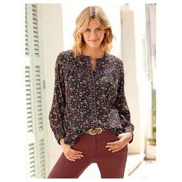 Langarmbluse Inspirationen, Damen, Gr. 46, braun (schwarz, rotbraun, bedruckt), 100% Viskose, bedruckt, geblümt, gemustert, mehrfarbig, Rundhals, Blusen