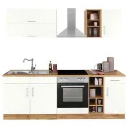 Küchenzeile KOCHSTATION "KS-Colmar", weiß (küche: braun, korpus: wotaneichfarben, arbeitsplatte: wotaneichfarben), B:240cm T:60cm, Komplettküchen-Sets, ohne E-Geräte, Breite 240 cm