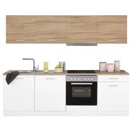 Küchenzeile KOCHSTATION "KS-Visby", weiß (küche: weiß, korpus: weiß, arbeitsplatte: eiche sonoma), B:240cm T:60cm, Komplettküchen-Sets, mit E-Geräten, Breite 240 cm