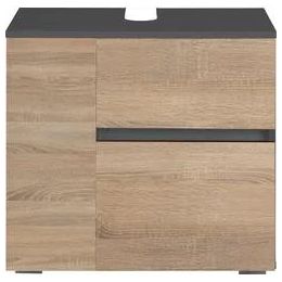 Waschbeckenunterschrank Home Affaire "Wisla", grau (anthrazit, eichefarben sonoma), B:60cm H:55cm T:35cm, Spanplatte, Schränke, Siphonausschnitt, Push-to-open-Funktion, Breite 60cm, Höhe 55 cm