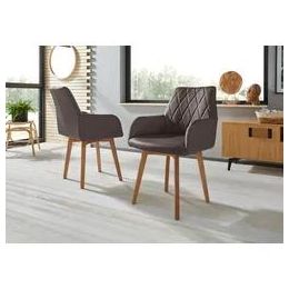 Esszimmerstuhl Home Affaire "Brest", braun (braun, eiche natur geölt), B:59,5cm H:88cm T:66cm, Stühle, Armlehnstuhl in Leder oder Microfaser, Gestell Eiche Massiv geölt