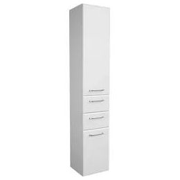 Hochschrank SAPHIR "Quickset Badschrank 35 cm breit, 2 Türen, 2 Schubladen, 3 Einlegeböden", weiß (weiß glanz, weiß hochglanz), B:35cm H:185,5cm T:33cm, Spanplatte, Schränke, Bad-Hochschrank, Badezimmer-Hochschrank inkl. Türdämpfer, Griffe in Chrom glänzend
