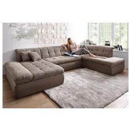 Wohnlandschaft DOMO collection "Moric U-Form, auch in Cord, Breite 353cm, viel Platz", braun (espresso, beige, braun), B:353cm H:80cm T:95cm, Microfaser PRIMABELLE / Struktur (90% Polyester/ 10% Polyacryl);Kunstleder SOFTLUX / Struktur (90% Polyester/ 10% Polyacryl), Sofas, im XXL-Format, wahlweise mit Bettfunktion und Armlehnenverstellung
