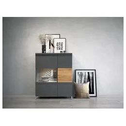 Vitrine Places of Style "Onyx", grau (anthrazit, walnussfarben hochglanz), B:93,2cm H:116,3cm T:40cm, Spanplatte, Schränke, mit Soft-Close-Funktion