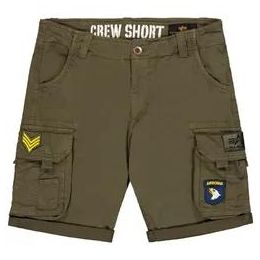 Shorts Alpha Industries "Crew Short Patch", Herren, Gr. 32, Normalgrößen, grün (schwarz olive), Obermaterial: 98% Baumwolle, 2% Elastan; Futter: 100% Baumwolle, Hosen