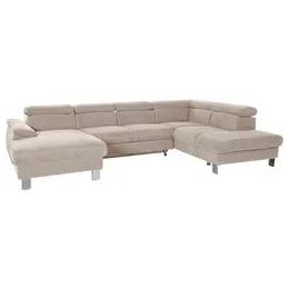 Wohnlandschaft COTTA "Komaris U-Form, B: 320 cm", beige, B:320cm, Microfaser PRIMABELLE (100% Polyester);Kunstleder SOFTLUX;Feinstruktur (100% Polyester);Kunstleder SOFTLUX/Struktur (100% Polyester);NaturLEDER, Sofas, mit Kopfteilverstellung, optional Bettfunktion, Bettkasten & Licht