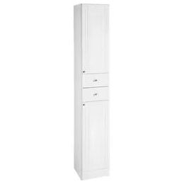 Hochschrank SAPHIR "Quickset 955 Badschrank, 32,5 cm breit, 2 Türen, 2 Schubladen", weiß, B:32,5cm H:188,5cm T:33cm, Spanplatte, Schränke, Bad-Hochschrank, Badezimmer-Hochschrank inkl. Türdämpfer, Griffe in Chrom glänzend