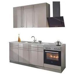 Wiho-Küchen Küchenzeile WIHO KÜCHEN "Chicago", braun (küche: braun, korpus: trüffelfarben, arbeitsplatte: canvas grau), B:220cm T:60cm, Komplettküchen-Sets, mit E-Geräten, Breite 220 cm