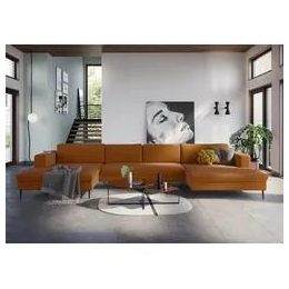 Wohnlandschaft DOMO collection "Modica U-Form aktuelles, kubisches Design mit 2 Recamieren, viel Platz", gelb (curry), B:438cm H:83cm T:173cm, Sofas, XXL, in moderner Optik mit, 2 großzügigen Recamieren, auch in Cord