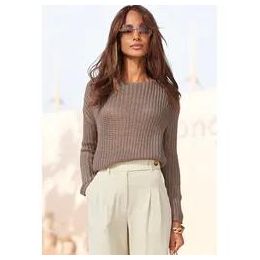 Rundhalspullover Lascana, Damen, Gr. 36/38, grün (khaki), Grobstrick, Obermaterial: 100% Polyacryl, unifarben, figurumspielend hüftlang, Pullover Grobstrickpullover, aus weichem Grobstrick, lockerer Strickpullover, Damenpullover, Topseller
