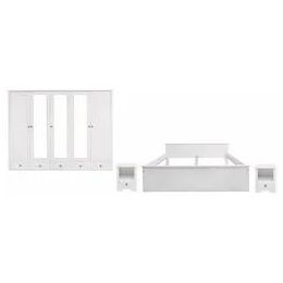 Schlafzimmer-Set Home Affaire "Hugo", weiß, B/H: 180cm x 200cm, Schlafzimmermöbel-Sets, Bett 180x200 cm, 5-trg Kleiderschrank und 2 Nachttische