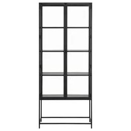 Glasvitrine Actona GROUP, schwarz (esche schwarz, matt schwarz), B:77cm H:186cm T:35cm, Melamin, Metall, Schränke, mit Glastüren und Metallrahmen, 4 Einlegeböden, B: 77 x H: 185,6 cm