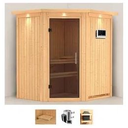 Sauna Karibu "Tomke", beige (naturbelassen), Saunaofen, externe Steuerung, 3,6 kW, Saunen, Ofen 3,6 kW externe Strg.easy
