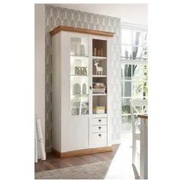 Vitrine Home Affaire "Cremona", weiß (pinie weiß nb, pinie weiß nb, applikation wotan eiche nb), Schränke, Höhe 204 cm