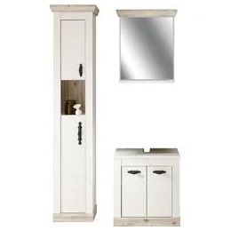 Badmöbel-Set Home Affaire "Florenz, Bad im Landhausstil, 3-teiliges Badezimmer", weiß (pinie weiß dekor), Kastenmöbel-Sets, Waschbeckenunterschrank, Schrank und Spiegel, in Pinie Weiß, Stauraum