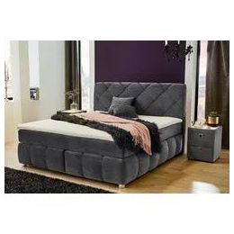 Jockenhöfer Boxspringbett JOCKENHÖFER GRUPPE "Bella erhältlich in 140 & 180cm Breite", grau (grau 372, 09), B:190cm L:226cm, Bettgestell und seitliche Einfassung der Matratzen: Mikrofaser, Samtähnlich (100% Polyester);Topper: 100% Polyurethan, Bezug (100% Polyester) abnehmbar und waschbar bis 60o C;Spiegelfläche der Matratze: 100% Polyester, Komplettbetten, Boxspringbett, mit Kaltschaum-Topper und Rauchglas-S