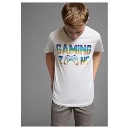 T-Shirt Kidsworld "GAMING ZONE", Jungen, Gr. 176/182, wei&szlig;, Jersey, Obermaterial: 100% Baumwolle, bedruckt, Basic, Rundhals, Shirts T-Shirt, Kurzarm, Basic-Passform, mit Foliendruck