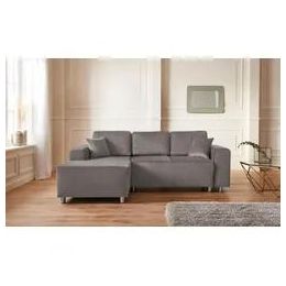Ecksofa Home Affaire "Györ", grau (hellgrau), B:235cm H:88cm T:160cm, Microfaser (100% Polyester);Luxus-Microfaser Lederoptik (100% Polyester);Struktur (100% Polyester);Samtoptik (100% Polyester);Struktur weich (100% Polyester), Sofas, L-Form, wahlweise mit Bettfunktion und Bettkasten incl. 2 Zierkissen