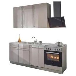 Wiho-Küchen Küchenzeile WIHO KÜCHEN "Chicago", braun (küche: braun, korpus: trüffelfarben, arbeitsplatte: canvas grau), B:220cm T:60cm, Komplettküchen-Sets, Küchenzeile, mit E-Geräten, Breite 220 cm