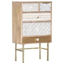 Kommode GUTMANN FACTORY "Linea", beige (natur), B:60cm H:100cm T:37cm, Massivholz, Sideboards, mit detailreichen Verzierungen, Shabby Chic, Vintage