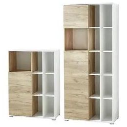 Büromöbel-Set Germania "GW-Lioni", weiß (weiß, navarra, eiche, nachbildung), Holzwerkstoff Metall, Holzwerkstoff, Metall, Arbeitsmöbel-Sets