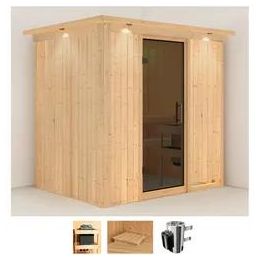 Sauna Karibu "Finja", beige (naturbelassen), Saunaofen, integrierte Steuerung, 3,6 kW, Saunen, Ofen 3,6 kW intgr. Strg