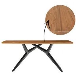 SIT-MÖBEL Esstisch SIT, braun (natur, antikschwarz, antikschwarz, natur), B:220cm H:73cm T:100cm, Platte recyceltes Teak, Gestell Metall, Tische, mit rustikaler Oberfläche