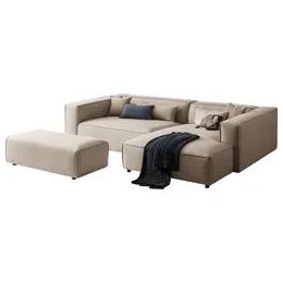 Ecksofa "PIARA XXL, L-Form, Schlaffunktion, Cord, Leinenoptik o. Strukturstoff", beige (hellbeige), B:288cm H:66cm T:198cm, 100% Polyester, LeGer Home by Lena Gercke, Sofas, Hocker stellbar zum Schlafsofa (Krokodilverbinder), tiefe Sitzfläche