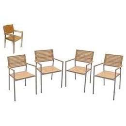 Stapelstuhl Garden Pleasure "DENVER", braun (hellbraun, silberfarben), B:51cm H:86cm T:53cm, Massivholz, Stühle, 4er Set