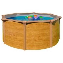 Rundpool KWAD "Green line Evolution", grau (wood, innenfarbe: grau), H:132cm Ø:550cm, Schwimmbecken, 5,5x1,32 wood Folie in blau, sand oder grau erhältlich