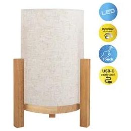 Näve NÄVE LED Tischleuchte "Matida", beige (natur), 1, Ø 18cm H: 32cm, 1 Stk., Leuchten, Akkubetrieb, inkl. USB-C-Kabel, Holzgestell, Textilschirm, dimmbar