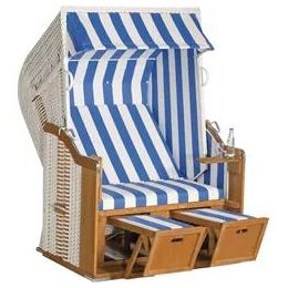 Strandkorb SUNNYSMART "Rustikal 250 Basic", weiß (korpus: natur, weiß bezug: blau, weiß), StrandkörbeB:125cm H:160cm T:90cm, PVC-Stoff, Metallteile wetterfest verzinkt, B:125cm H:160cm T:90cm