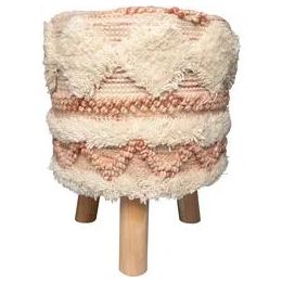 Sitzhocker Kayoom "Hocker Bohist 225, charaktergebende Strukturen mit Fransen und Quasten", rosa (rosa, creme), B:38cm H:50cm T:38cm, Sitzbezug: 90% Wolle 10% Baumwolle / Gestell: Akazie, Hocker, handgefertigtes Unikat, Boho-Style, gut kombinierbar