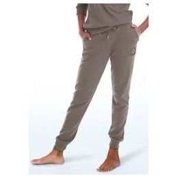 Jogginghose BENCH. LOUNGEWEAR, Damen, Gr. 40/42, N-Gr, grau (taupe), Sweatware, Obermaterial: 60% Baumwolle, 40% Polyester, bestickt, unifarben, bequem lang, Hosen, mit dezenter Logostickerei, Loungeanzug