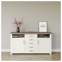 Sideboard "York", weiß (weiß, eiche hell), B:184cm H:95cm T:44cm, SET ONE BY Musterring, Sideboards, Typ 55, mit viel Stauraum, im Landhaus-Stil, B 184 x H 95 cm