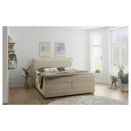 Meise Möbel Boxbett MEISE.MÖBEL "Montana mit extra großem Bettkasten", beige, B:194cm L:217cm, Stoffbezug Nordic (100% Polyester), Komplettbetten, erhältlich in der Größe 180x200cm, Topseller