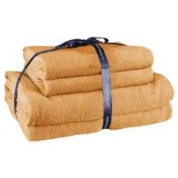 Handtuch Set Kleine Wolke "RELAX, 4 Stück (2 Handtücher 50x10 + 2 Duschtücher 70x140)", orange (peach), 4 Stk., Frottier, Obermaterial: 100% Baumwolle, Handtuch-Sets, moderne Melangeoptik, Handtücher, Duschtücher, mit Bordüre