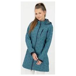 Softshelljacke DEPROC ACTIVE "SHELBY LONG", Damen, Gr. 40 (M), blau (navy), 100% Polyester, tailliert, gerader Abschluss mit Klettverschlüssen, Jacken, leichter Softshell Kurzmantel mit abnehmbarer Kapuze