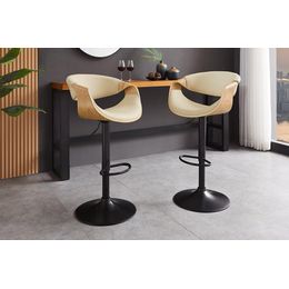 Riess Ambiente Höhenverstellbarer Barhocker ORGANIC natur Eiche creme beige Kunstleder mit Armlehne Riess-Ambiente für Küche Tresenhocker Bistrohocker Küchenhocker